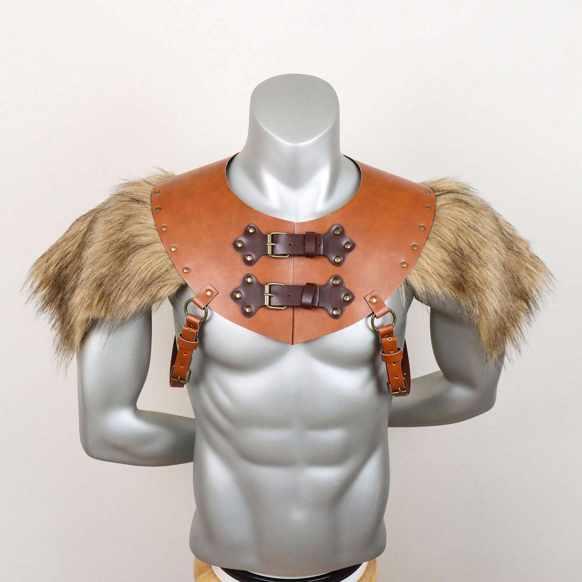 Capa de piel sintética medieval, armadura de hombros de caballero vikingo, armadura de hombros ...
