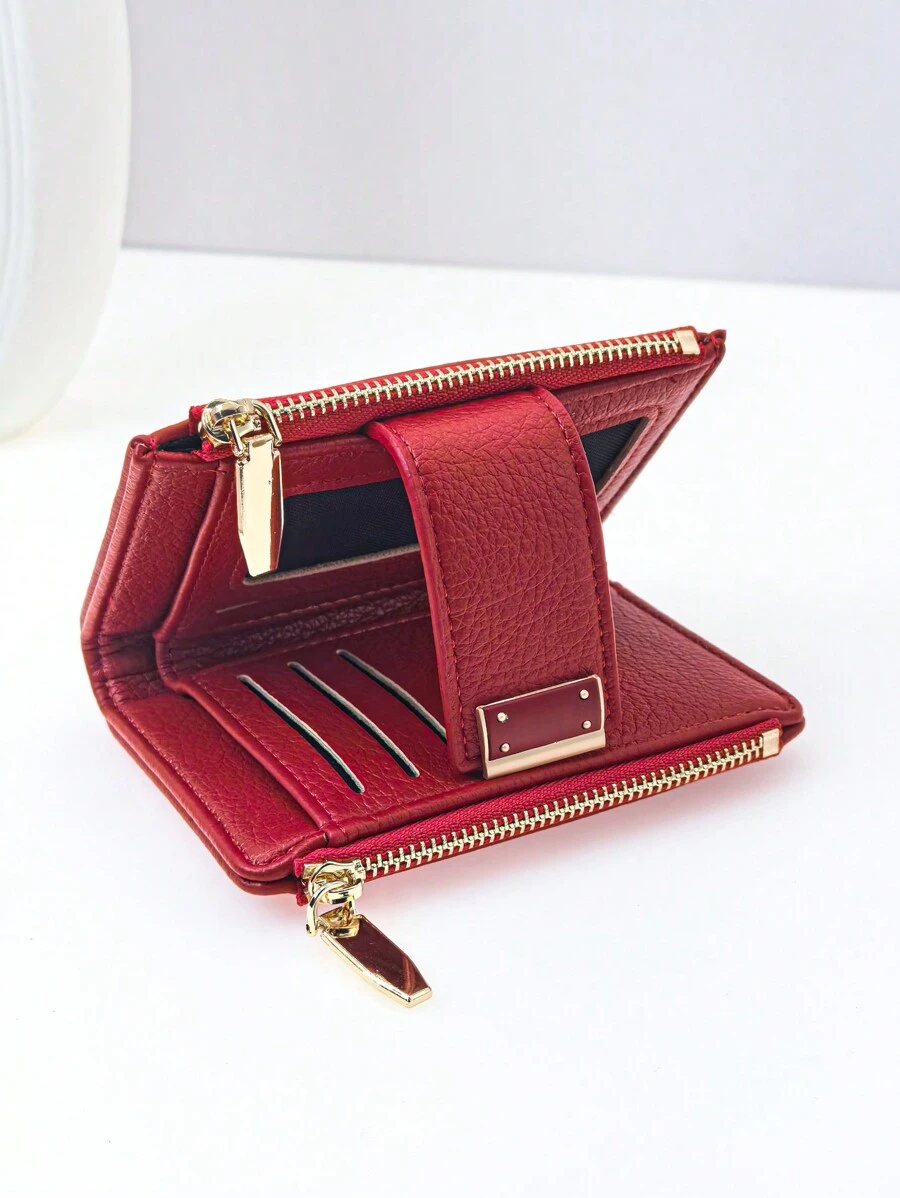 New Women Short Wallet Delicate Soft PU Bifold Zipper Coin Card Holder ...