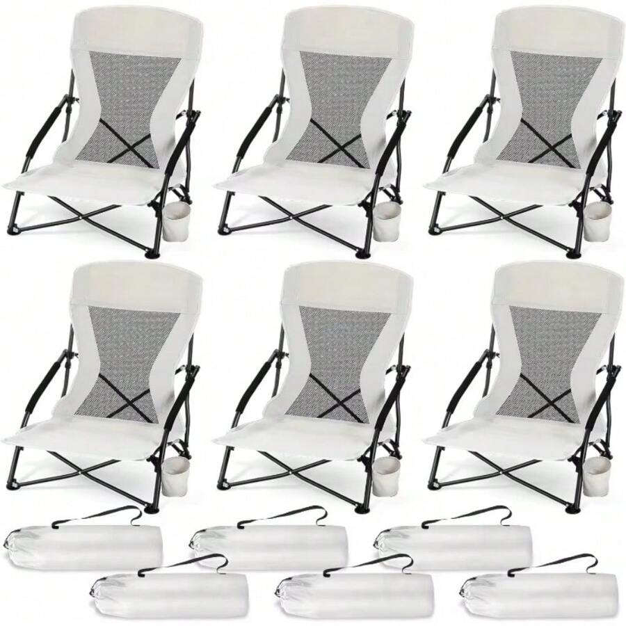 6 Packs Low Beach Chairs Lightweight Portable Folding Outdoor Chair ...