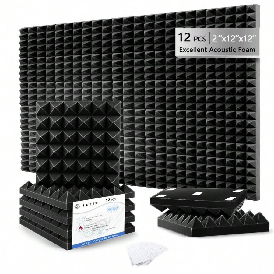 12 Pcs - 12x12x2 Inches - Acoustic Foam Panels, For KTV Studio Drum ...