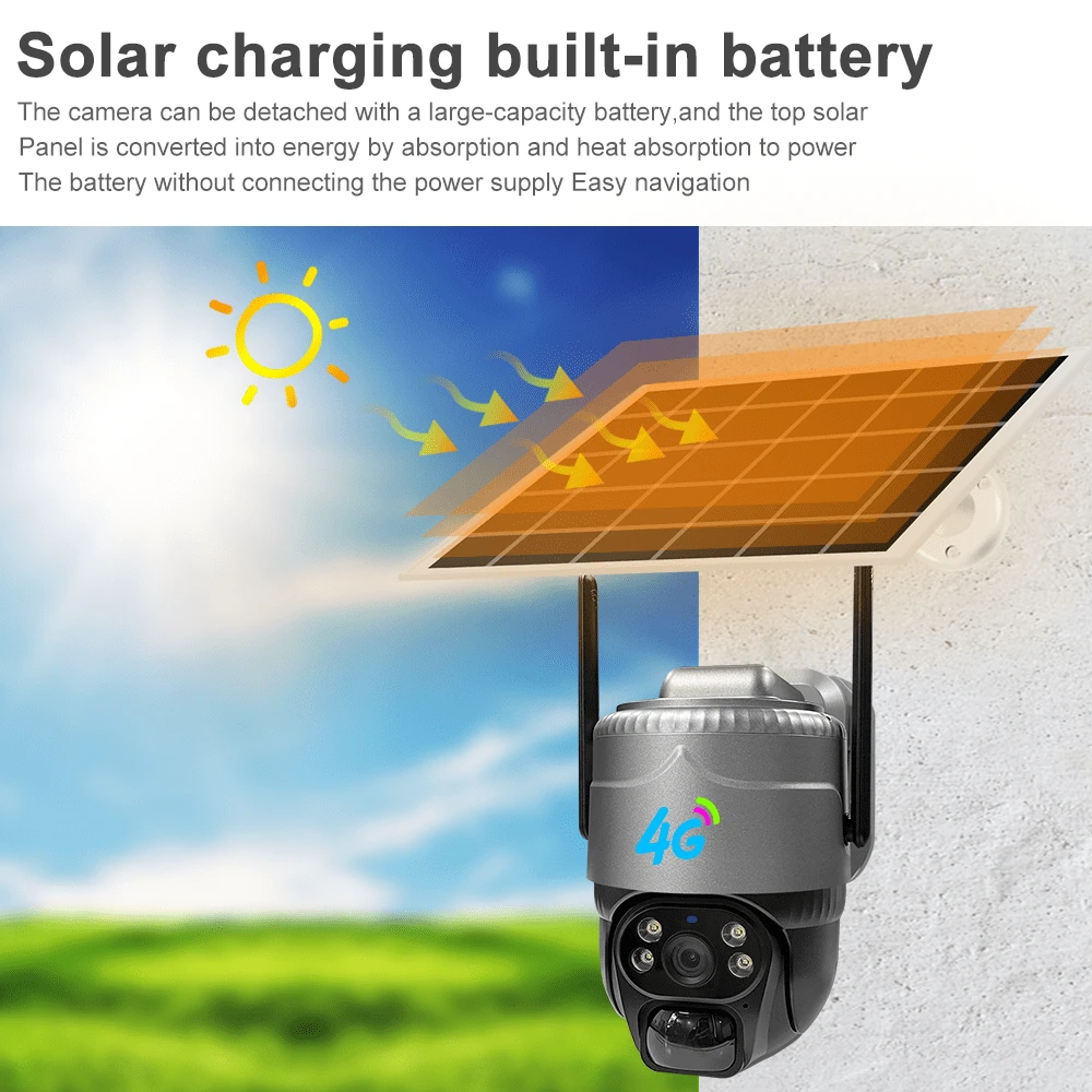 Caméra de surveillance solaire V380 Pro avec détection PIR, PTZ ...