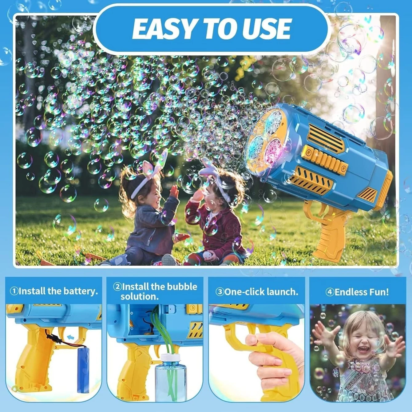 2024 New Trendy 69-Hole Bubble Machine, Kids Handheld Gatling Style ...