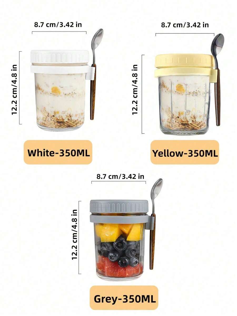 KEMORELA 1 pieza, 350ML, Frascos para avena overnight, Envase de avena overnight con tapa y ...