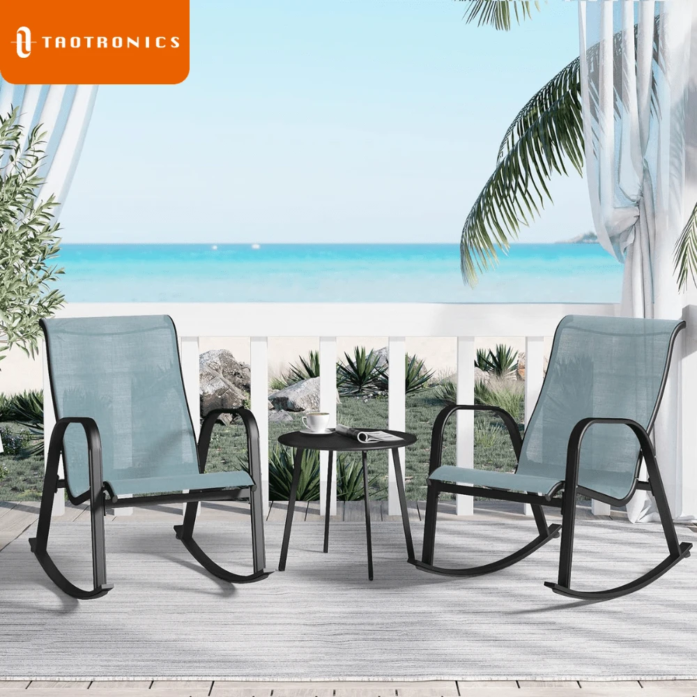 TaoTronics 3-Piece Outdoor Bistro Set, 2-Piece Mesh Sling Rocking ...
