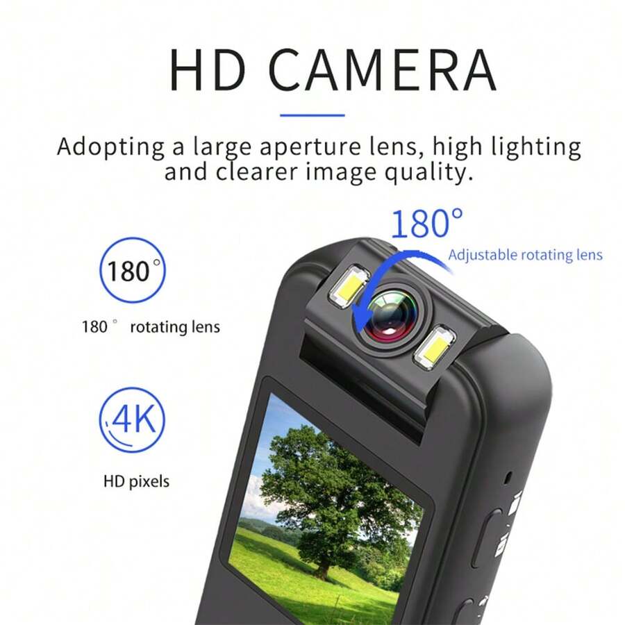 1pc Mini 4K Camera Pocket Sports Camera Digital Home Lens 180° Rotating ...