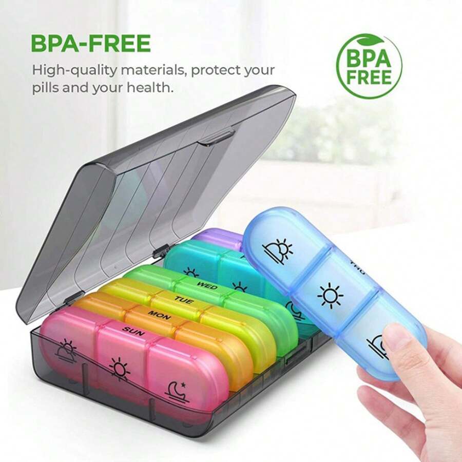 1 Box Of 7-Day Portable Pill Dispenser With 3 Daily Compartments, Used ...