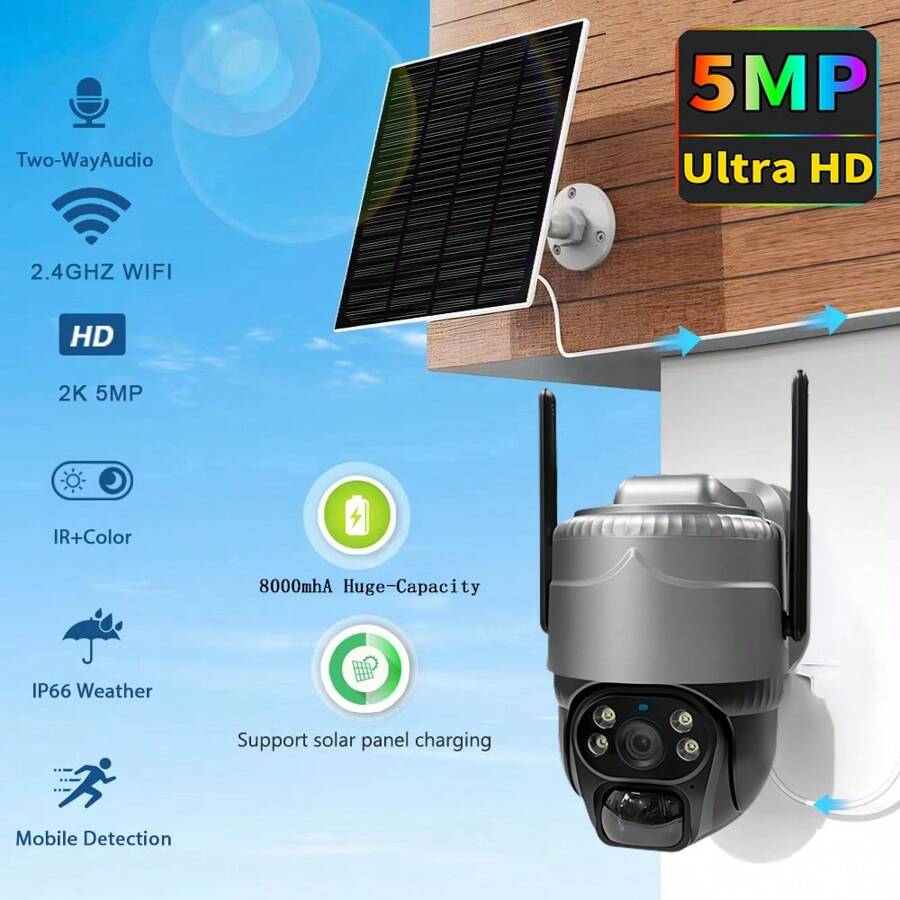 SWVW Câmera IP V380 Pro com zoom de 10X WIFI Câmera solar 5MP HD Visão ...