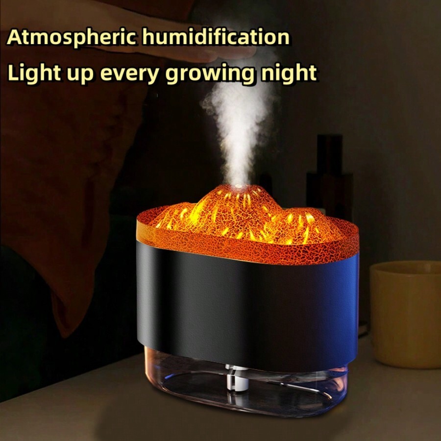 A USB Volcano Humidifier With Artificial Flame Nightlight, Ultra-Silent ...