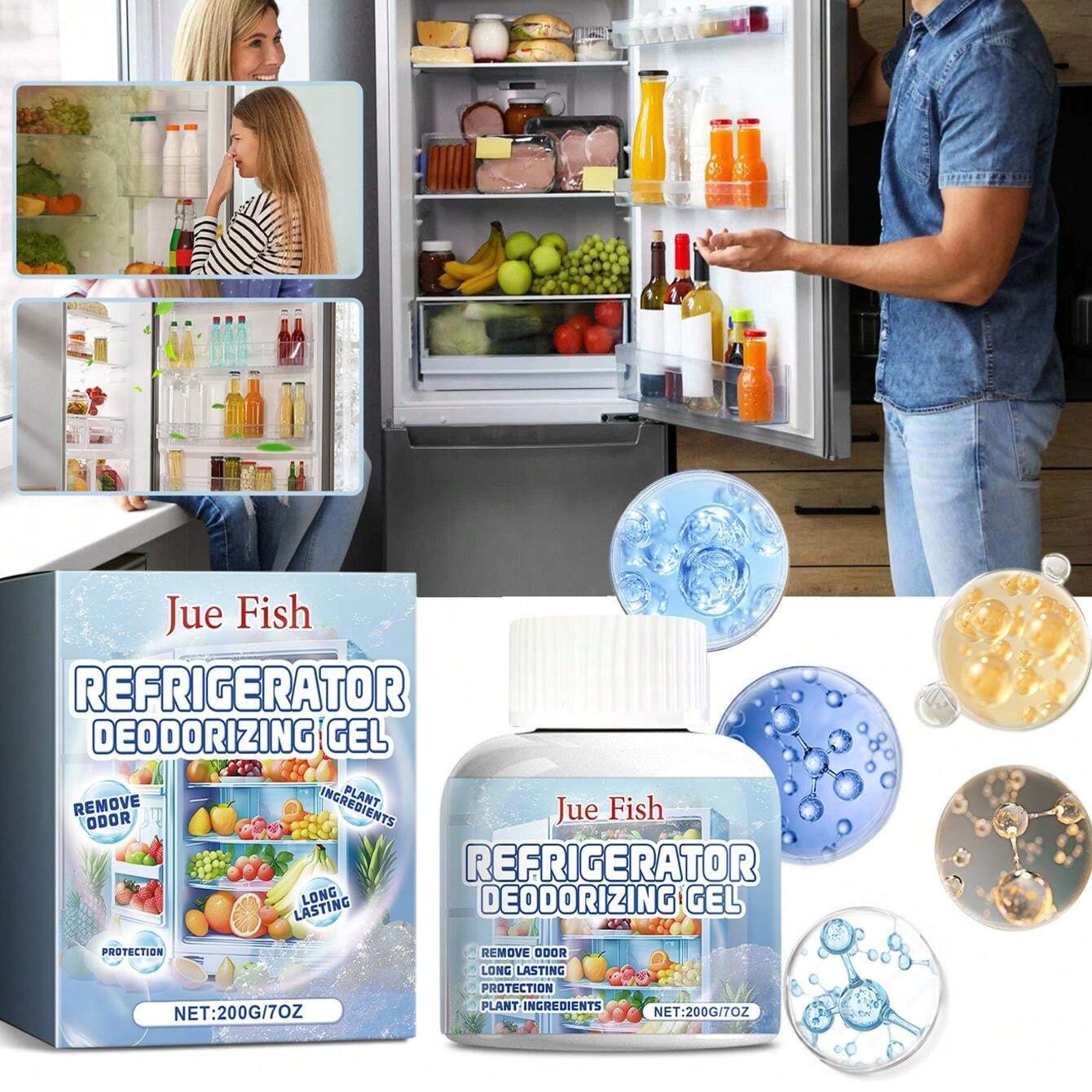 Refrigerator Deodorizer & Freshness Gel, Indoor Fridge Odor Eliminator ...