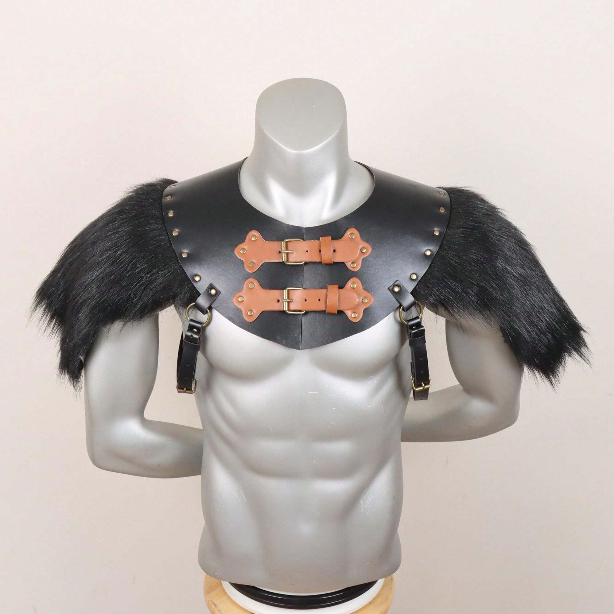 Man's Medieval Viking Handmade Fur Shoulder Armor Accessories Costume ...