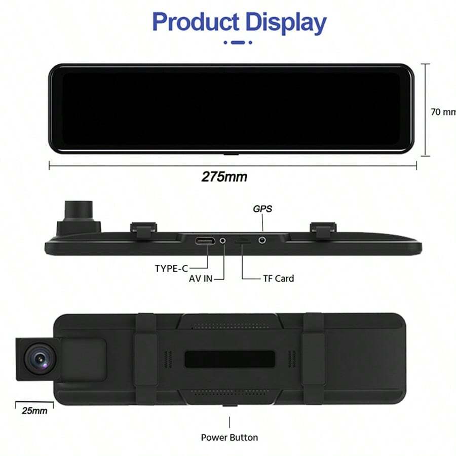 E-ACE 2K Streaming Rearview Mirror Dash Cam GPS WIFI 12 Inch IPS Touch ...