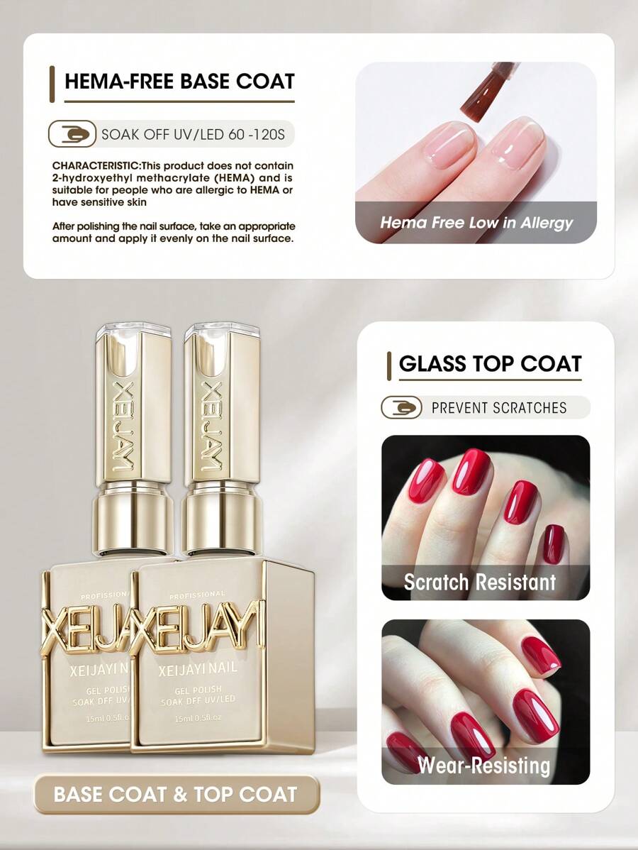 XEIJAYI Novo modelo 2024 Base e Cobertura de 15ml, Esmalte de Gel UV LED Removível a Molho ...