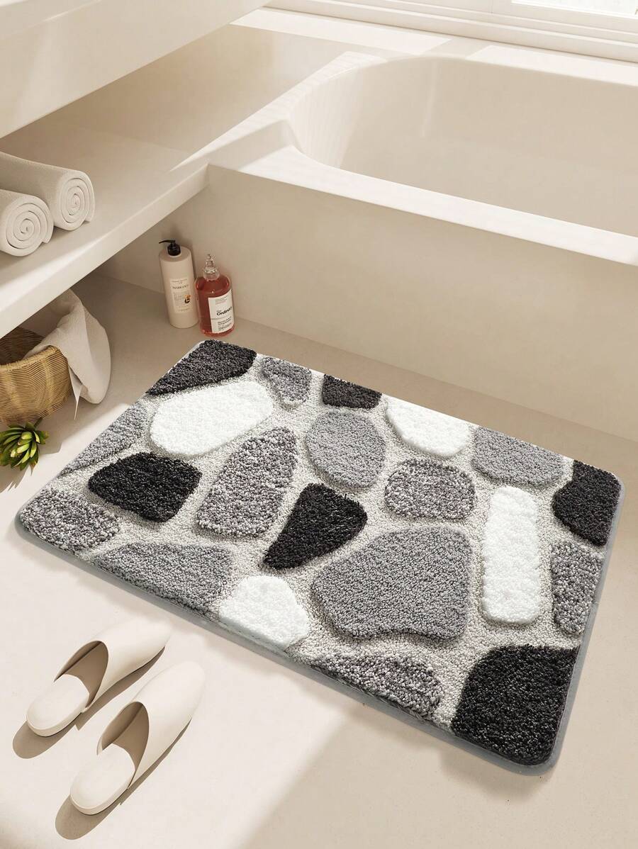 DAJIANG 1pc Grey Cobblestone Embossed Bath Mat Rug, Soft & Comfortable ...