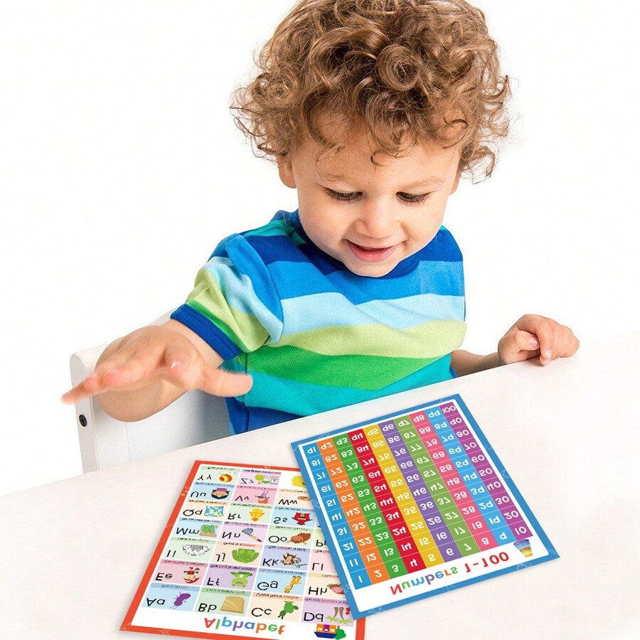 2 Pcs Children Educational Posters English Alphabet Numbers 1-100 Educational Preschool A4 ...