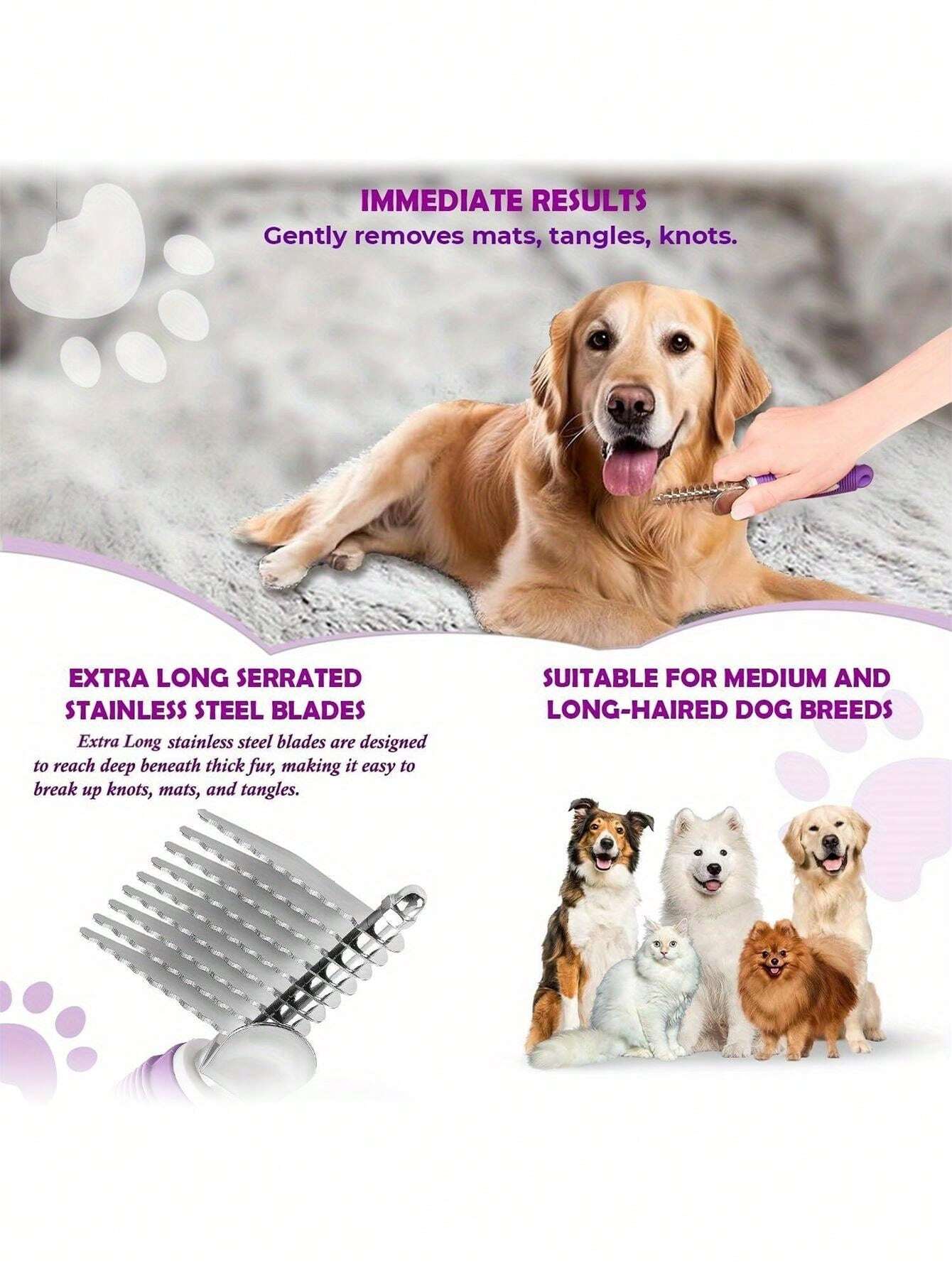 Pet Long Hair Detangling Brush, Dematting Comb For Long Haired Dogs ...