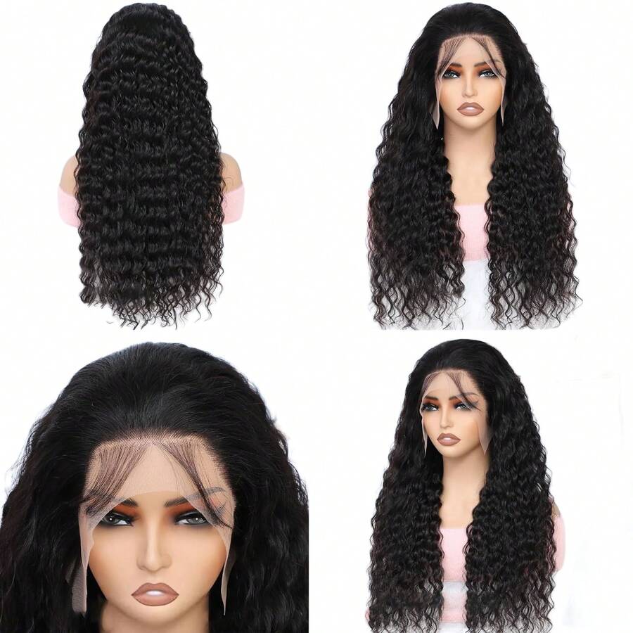 20 Inch 5x5 Lace Front Wigs Human Hair Pre Plucked 180% Density Water Wave Glueless Lace Frontal ...