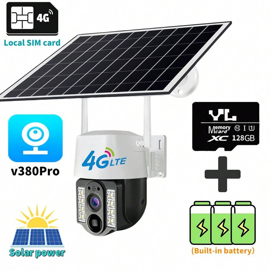 SWVW V380 Pro 2K 5MP 4G SIM Card IP Solar Powered Battery Camera 10X Digital Zoom CCTV Security ...
