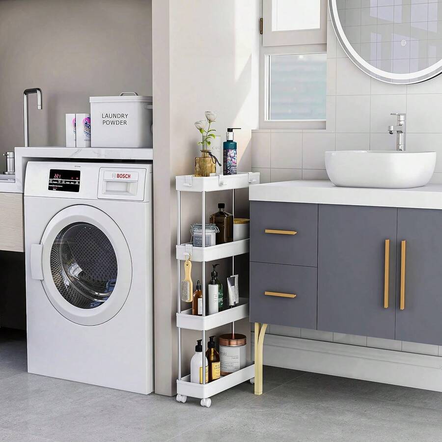 4 Tier Slim Storage Cart Mobile Shelving Unit Organizer Slide Out ...