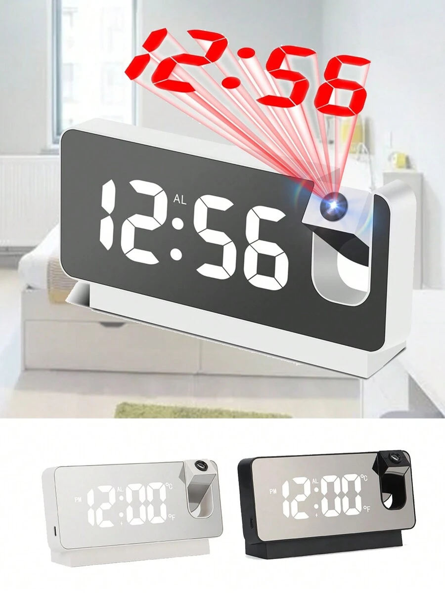 Projection Alarm Clocks LED Digital Clock With Mirror Surface, 180 ...