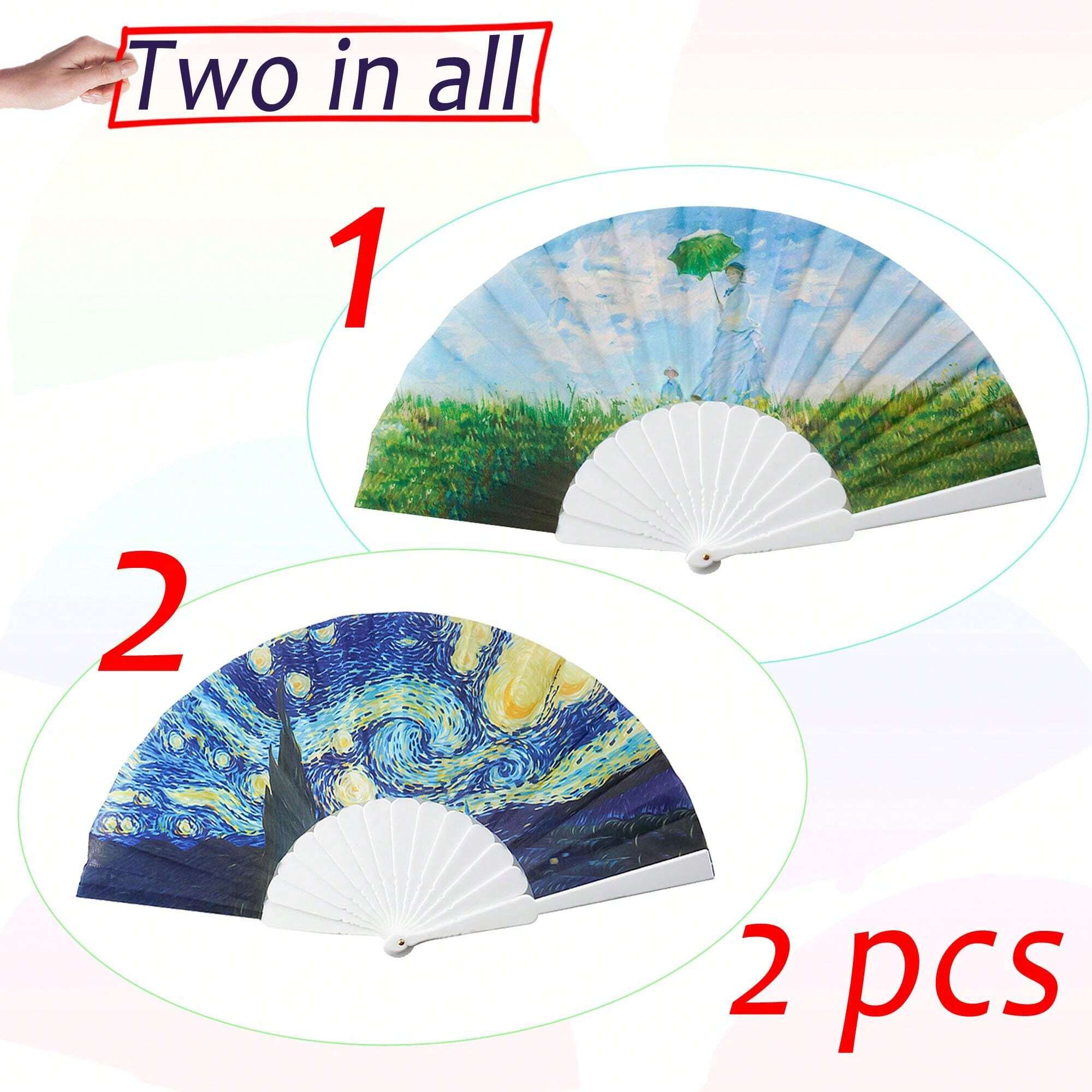 Two Folding Fan Hand Fans, Hand Fans With Famous Paintings By Van Gogh ...