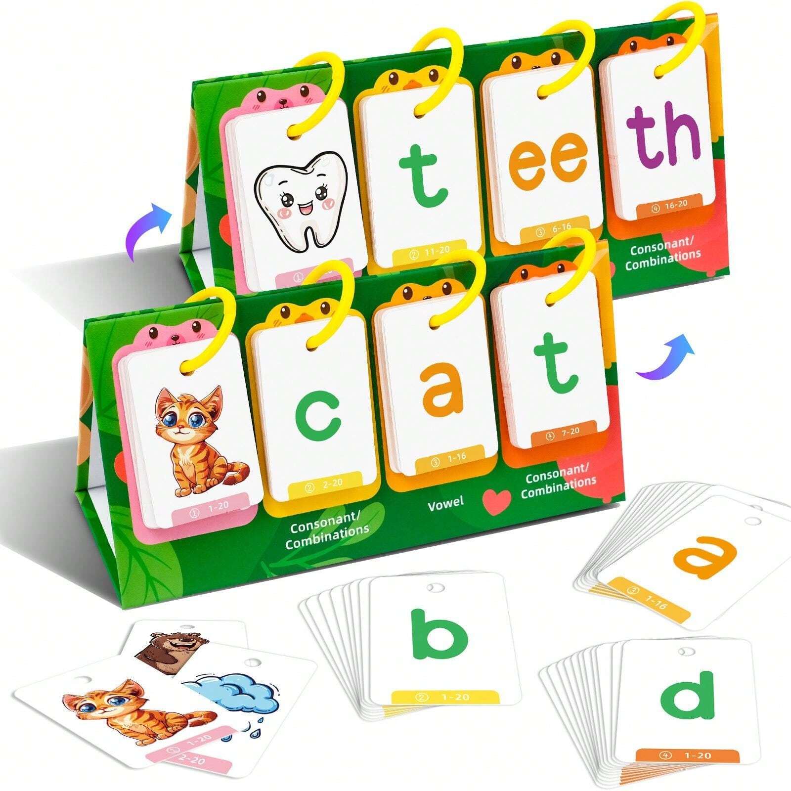 80 PCS CVC Phonics Cards, English Words Game, Phonic Games Freestanding ...