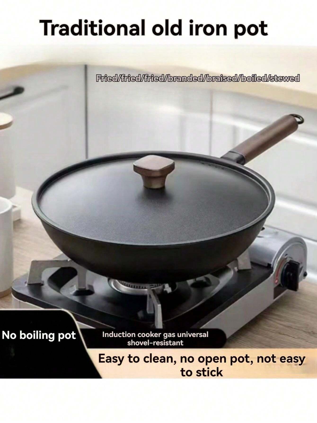 [NON REVÊTU]Faitout en fer à fond plat anti-adhésif à azote profond ...