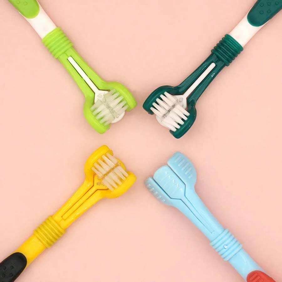 Three Sided Pet Toothbrush Three-Head Multi-Angle Toothbrush Cleaning ...