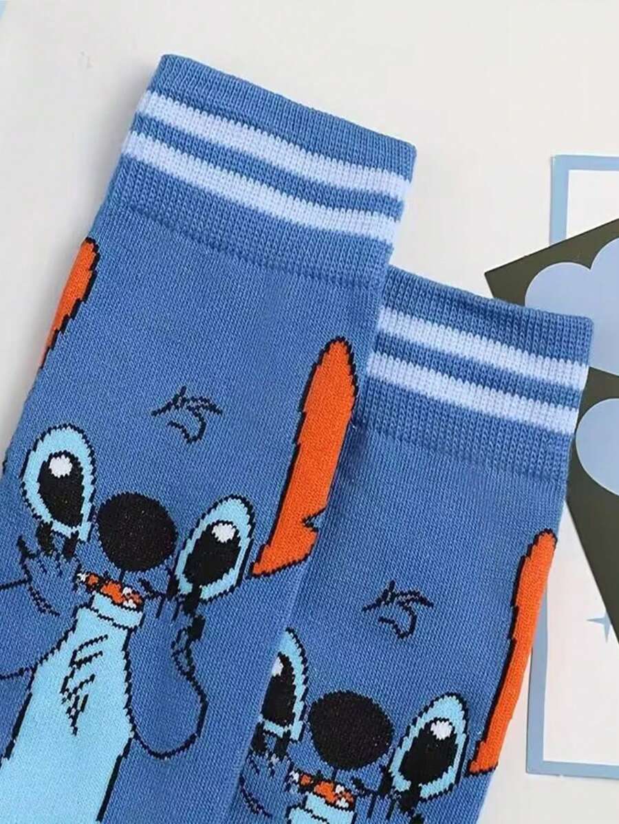 Disney 5 Pairs Random Stitch Print Crew Mid-Calf Compression Socks For ...