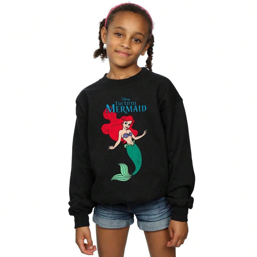Disney Girls The Little Mermaid Line Ariel Sweatshirt (Black) | SHEIN USA