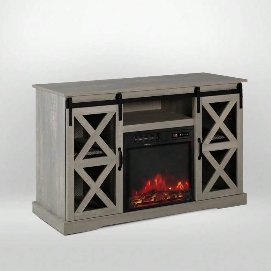 48 Inch TV Stand Console W/Sliding Barn Door For TVs Up To 55", With ...