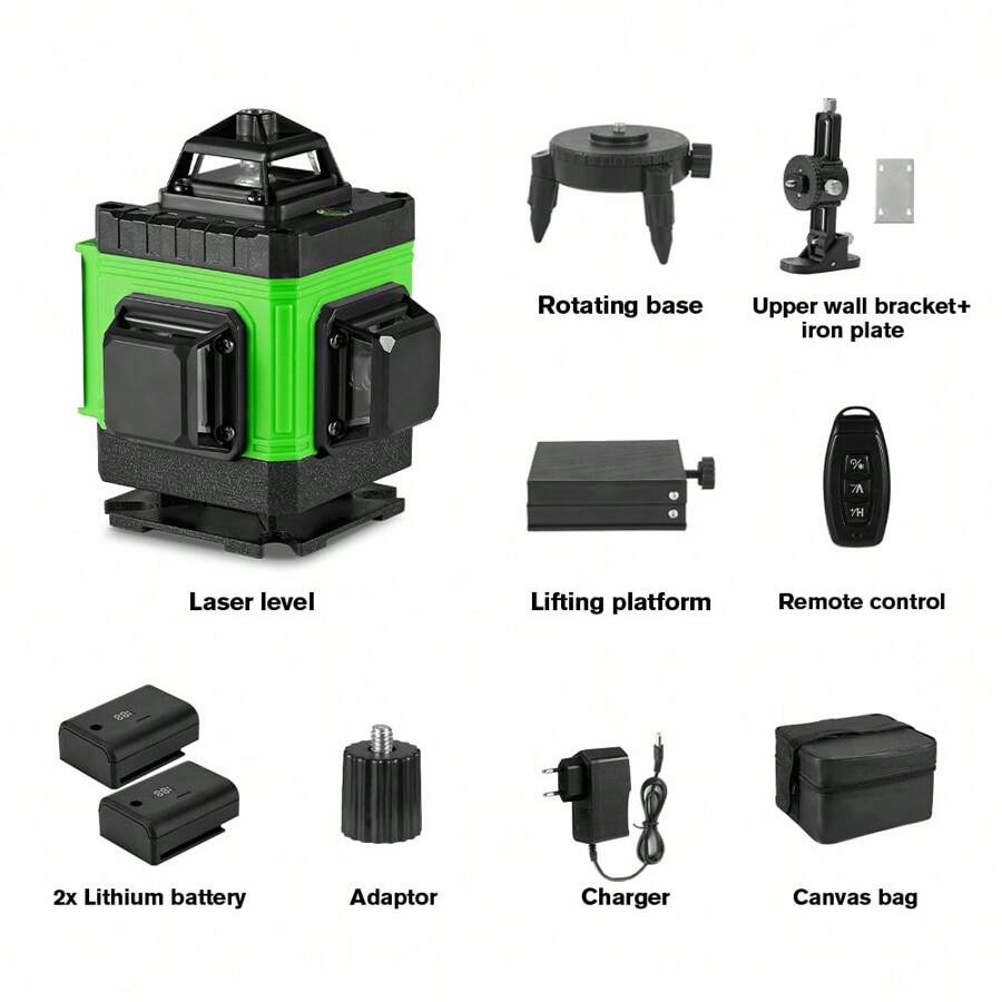 ONEVAN Niveles láser 4D de 16 líneas, herramienta de nivelación de medición autonivelante, 360 ...