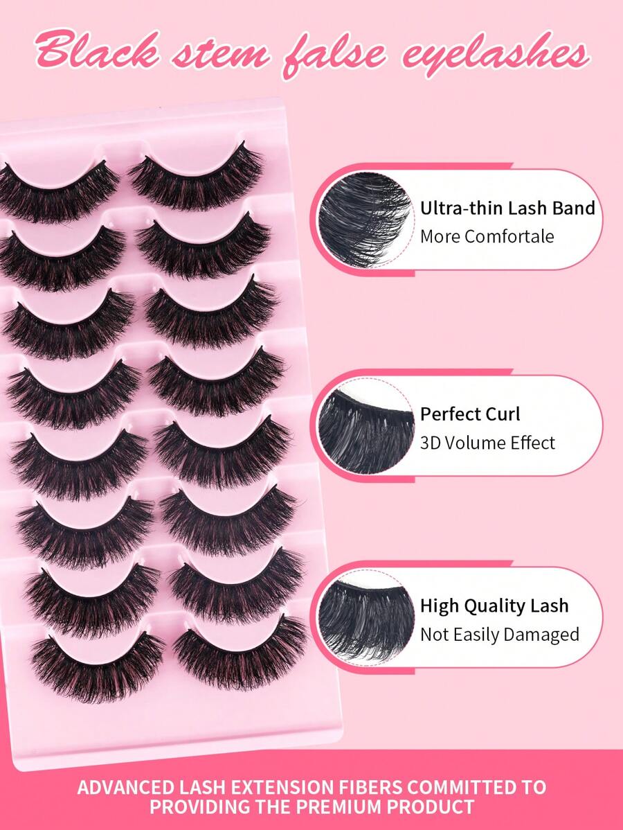 8 Pairs Clear Band D Curl False Eyelashes, Ideal For Daily And Party ...