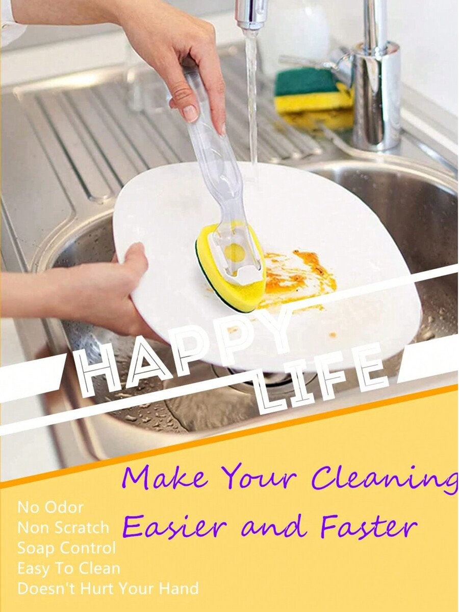 1 Package With Handle And 6 Sponge Cleaning Brushes, Bathroom Tub And ...