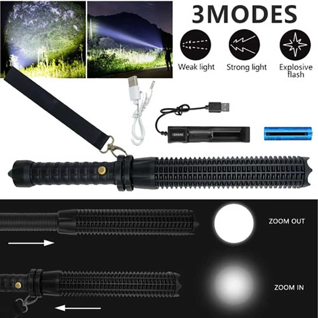 Super Bright LED Torch Tactical Flashlight USB Rechargeable Work Light ...