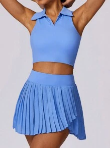 2 Piece Women Tennis Dress Athletic High Waist Pleated Skirt With Built ...
