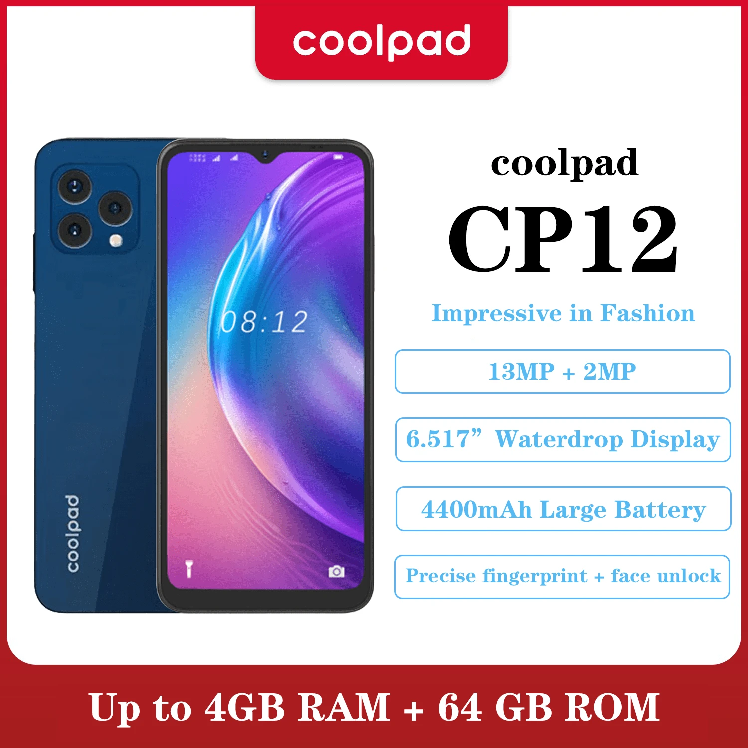 Smartphone Coolpad COOL CP12 con Android 13, display da 6,517 pollici HD+, 4 GB di RAM, 64 GB di ...
