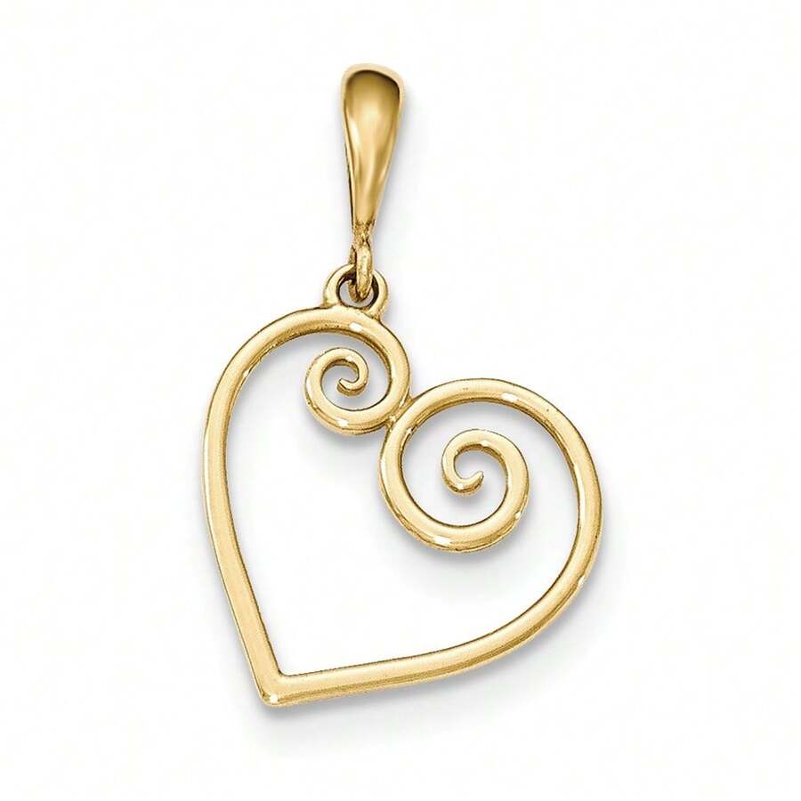 The Black Bow 14k Yellow Gold Open Scroll Heart Pendant, 18mm | SHEIN USA
