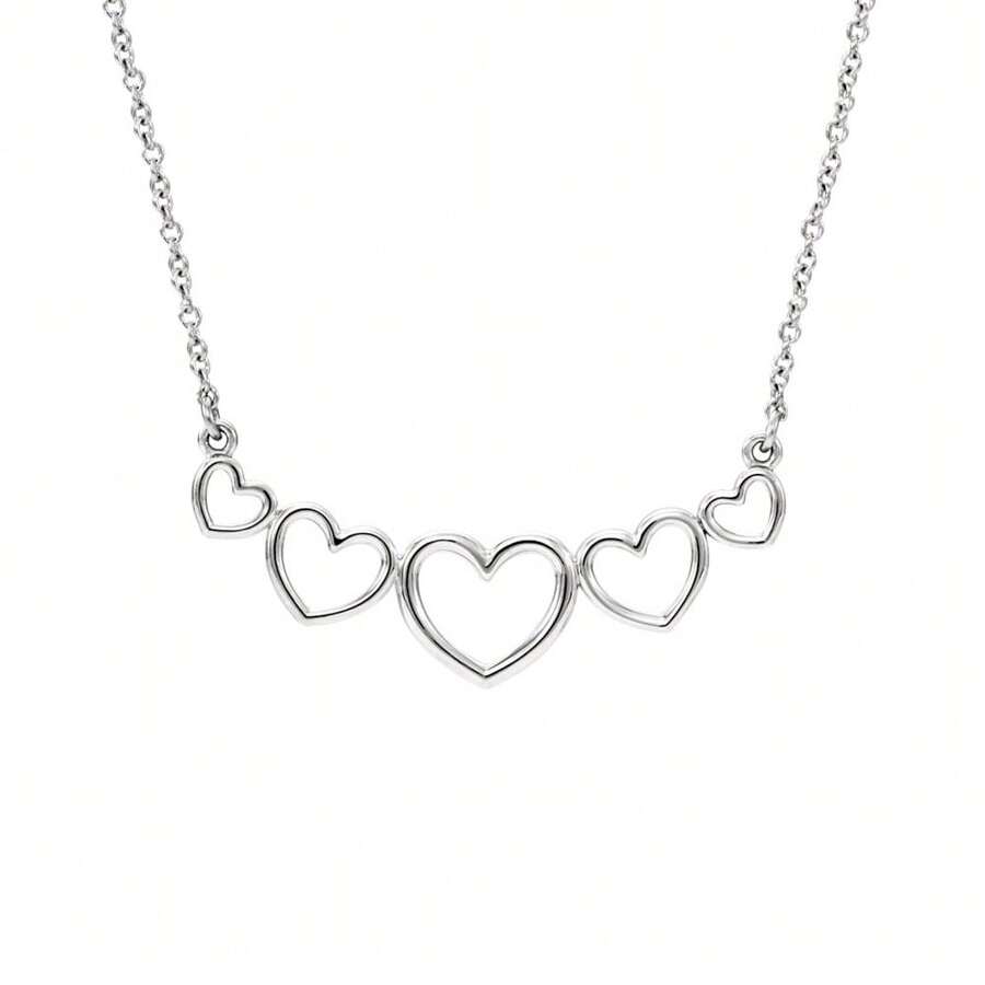The Black Bow Graduated Heart Necklace In 14k White Gold, 17.25 Inch ...