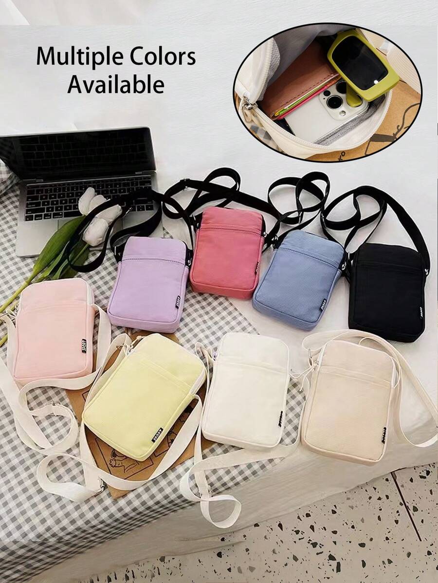 Multiple Colors Available Zipper Crossbody Bag: Simple Solid Color ...