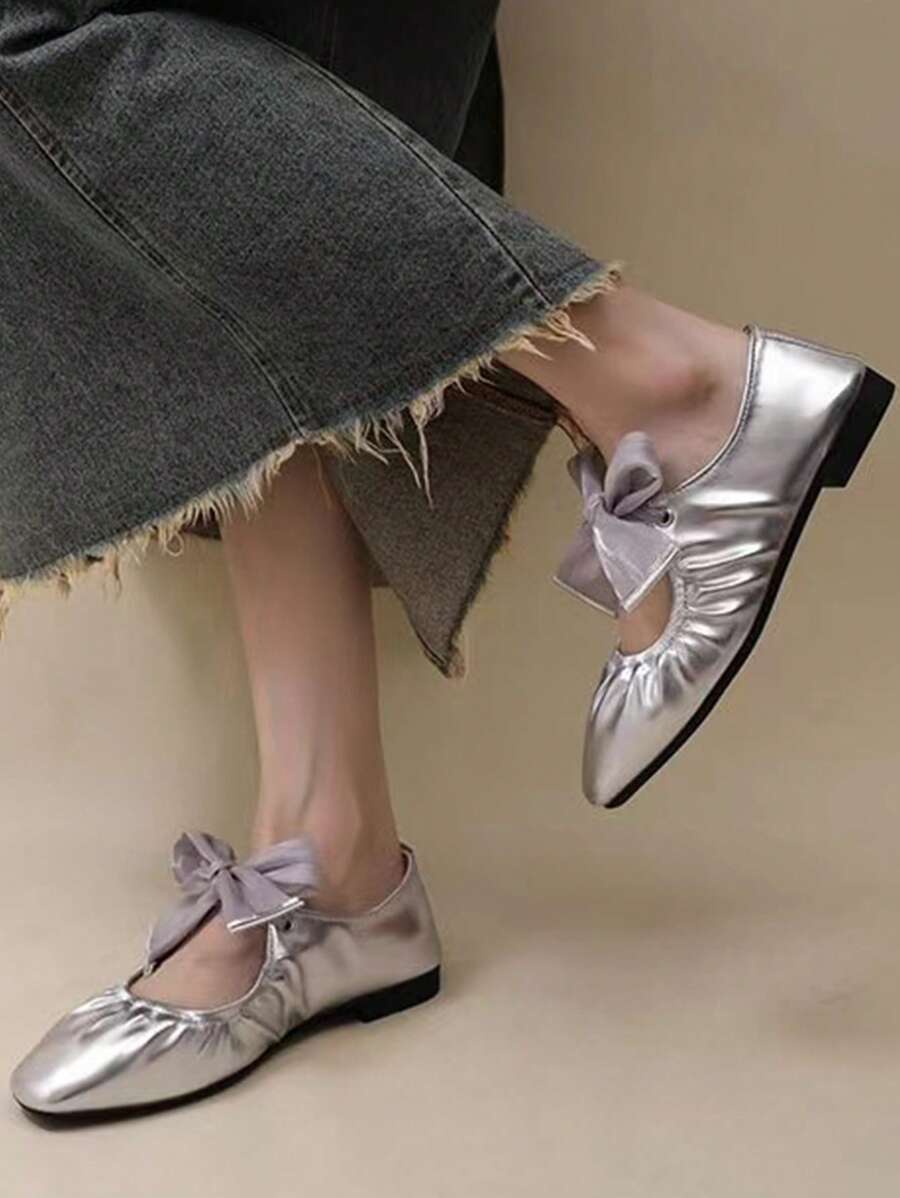 Silver Single Shoe Female 2024 Autumn New Versatile Foreign Wearing ...