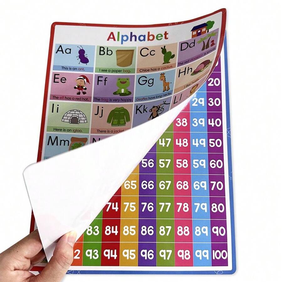 2 Pcs Children Educational Posters English Alphabet Numbers 1-100 Educational Preschool A4 ...