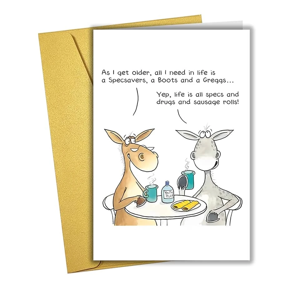 Humorous Birthday Card For Adults - 1 Pack, Funny Over-The-Hill Greetings With Specs And Sausage ...
