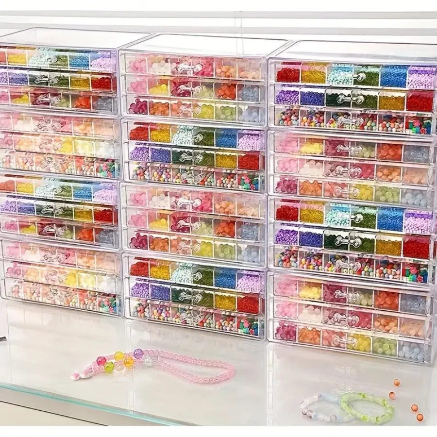 Beaded Storage Box Transparent 3-Layer Sub-Grid Glass Beads DIY Jewelry ...