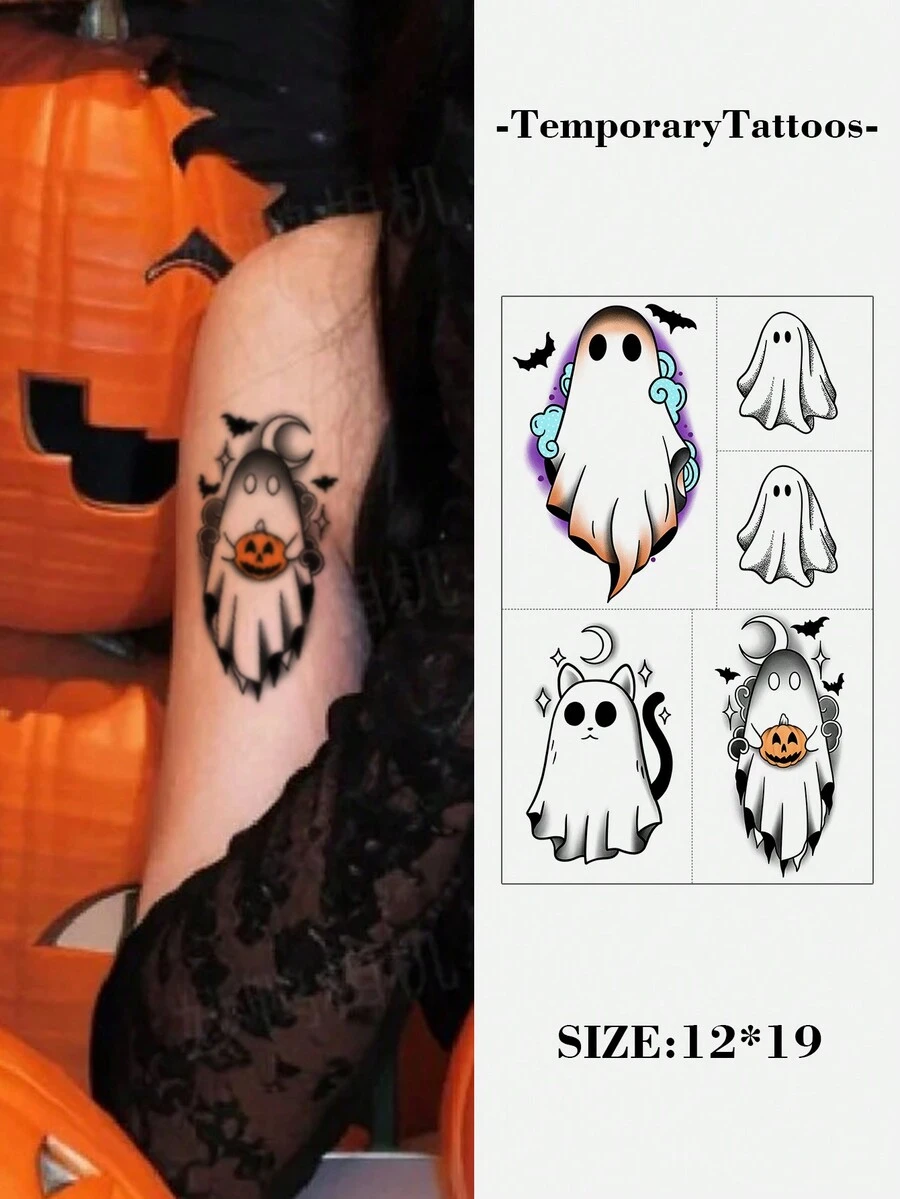 4pcs Temporary Tattoos Stickers, Black Trickster Demon Cute Ghost ...