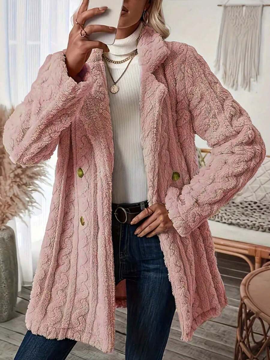 Double-Sided Plush Water Ripple Button Cardigan Pocket Lapel Casual Top ...