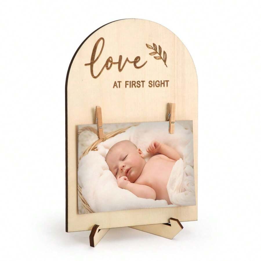 1pc Wooden Baby Memorial Photo Display Sign Newborn Announcement Sign ...