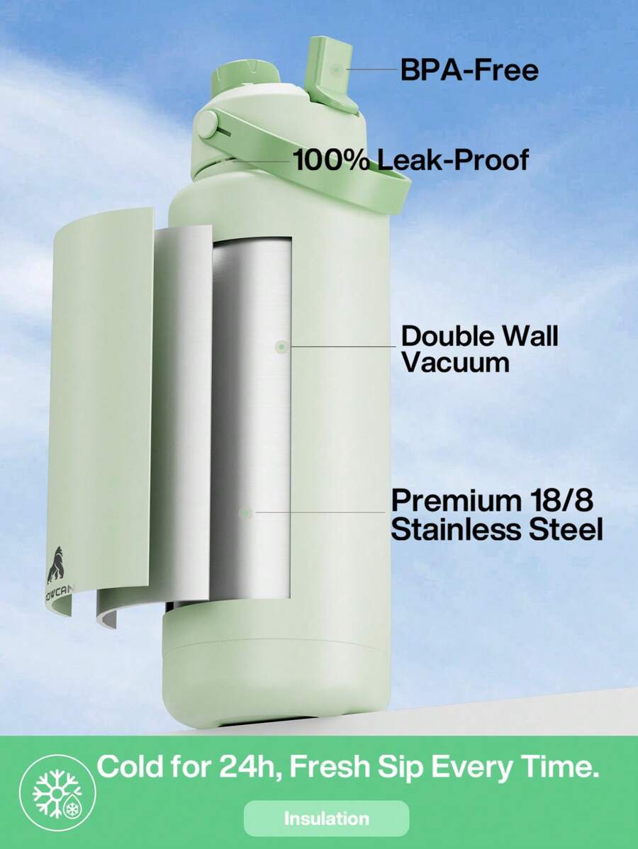 Powcan 40 Oz Insulated Water Bottle With 2-In-1 Straw And Spout Lid ...