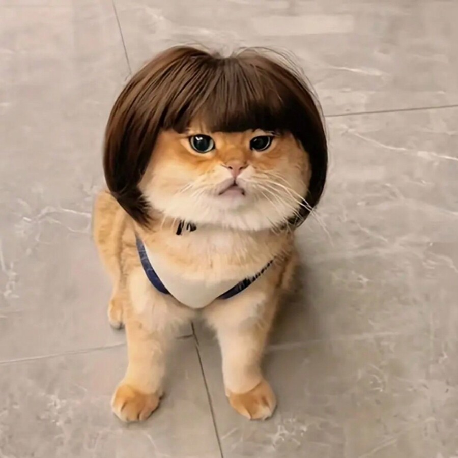 Pet Cat Wig With Bob Haircut And Bangs. The Same Style Headgear As Jin ...