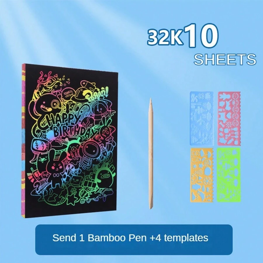 10 Sheets Scratch Art Paper Set , Creative DIY Rainbow Drawing Boards ...