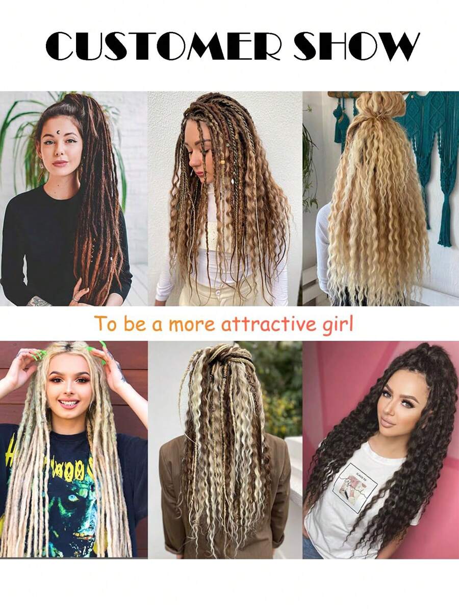 Double Ended Dreadlock Extensions 10pcs 24 Inch Wavy Box Braid DE Boho Dreads Curly Goddess Locs ...